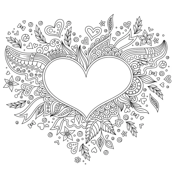 Coloring page flower heart St Valentine's day greeting card — Stock ...