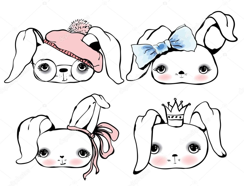 Cute rabbit cartoon character set Stock Vector Image by ©virinaflora ...