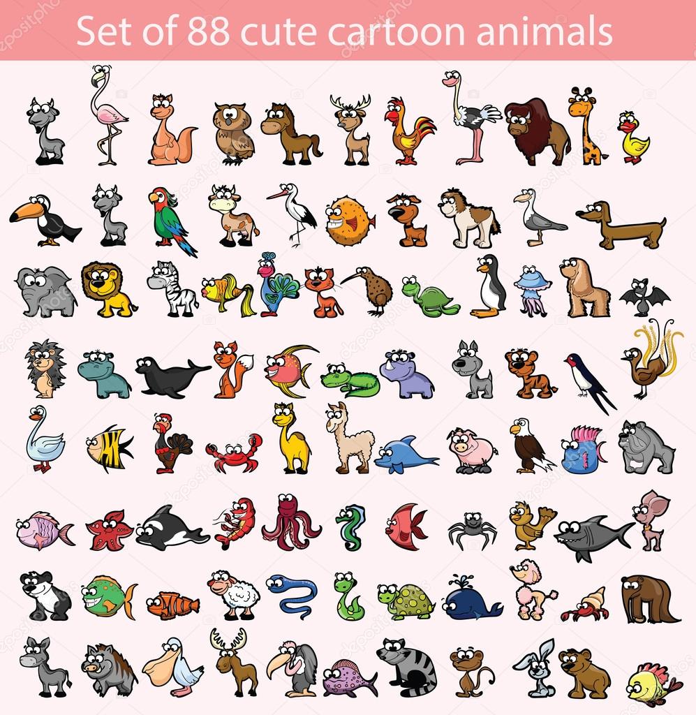 Set of cute cartoon animals Stock Vector Image by ©virinaflora #123523178