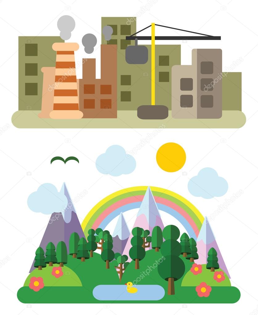 Paisaje urbano y rural Stock Vector by ©virinaflora 73927761