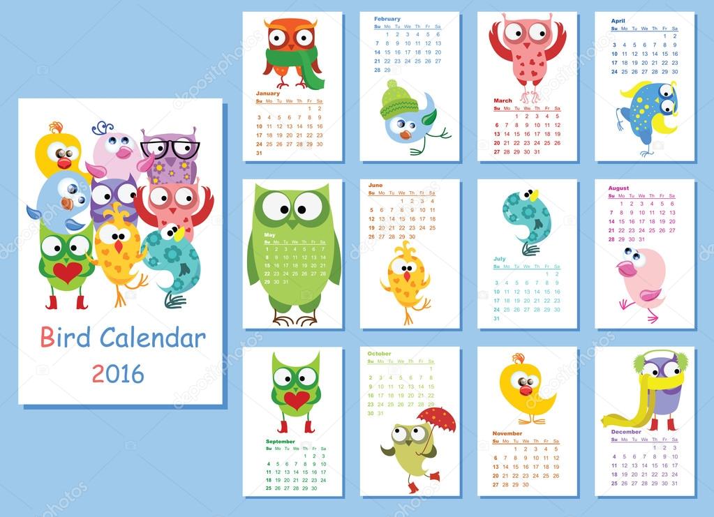 Calendar with cute owls and birds Stock Vector Image by ©virinaflora ...