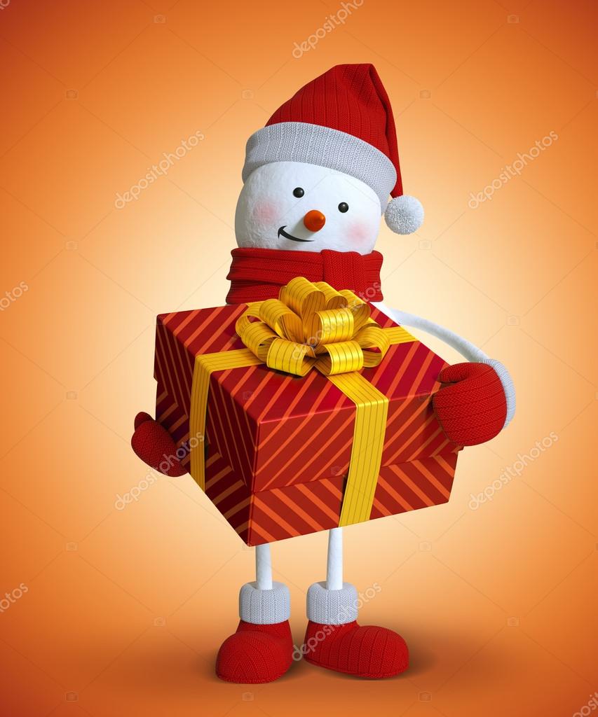 Snowman holding wrapped gift box Stock Photo by ©wacomka 91000532