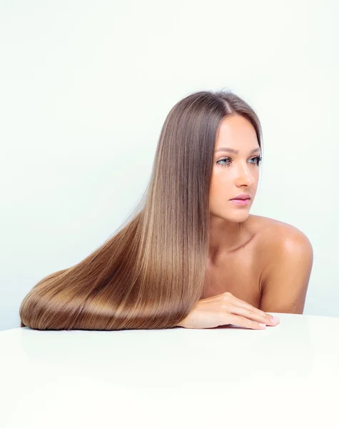 Portrait Of Beautiful Woman With Long Hair Covering Her Naked Body
