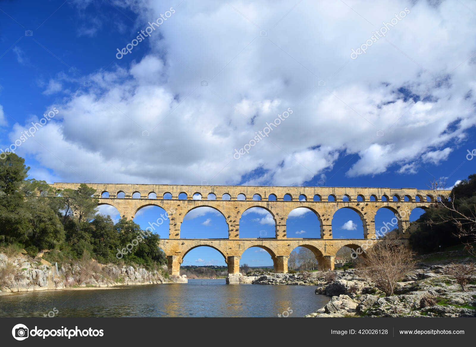 Ancient Roman Pont Gard Aqueduct Viaduct Bridge River Gardon Highest ...