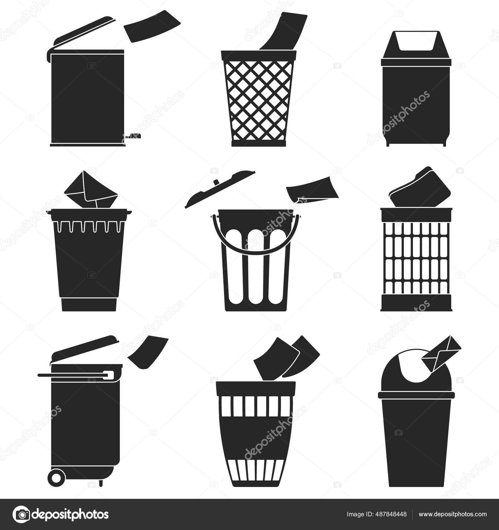 Can trash vector black set icon. Vector illustration garbage basket on ...