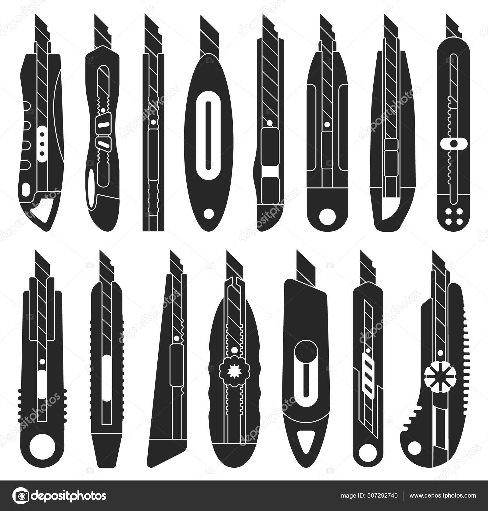 Cutter knife vector black icon set . Collection vector illustration ...