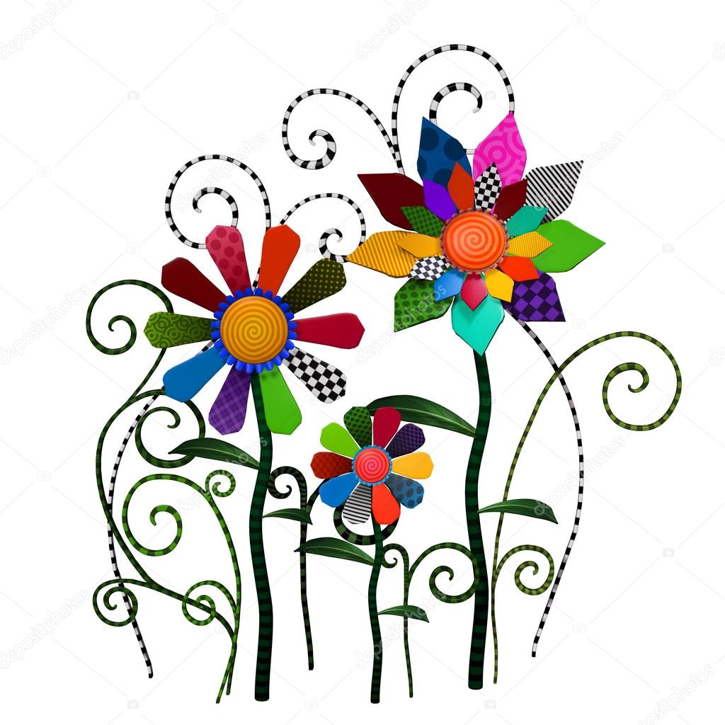 Fantasy patchwork flowers illustration Stock Illustration by ©artecke ...