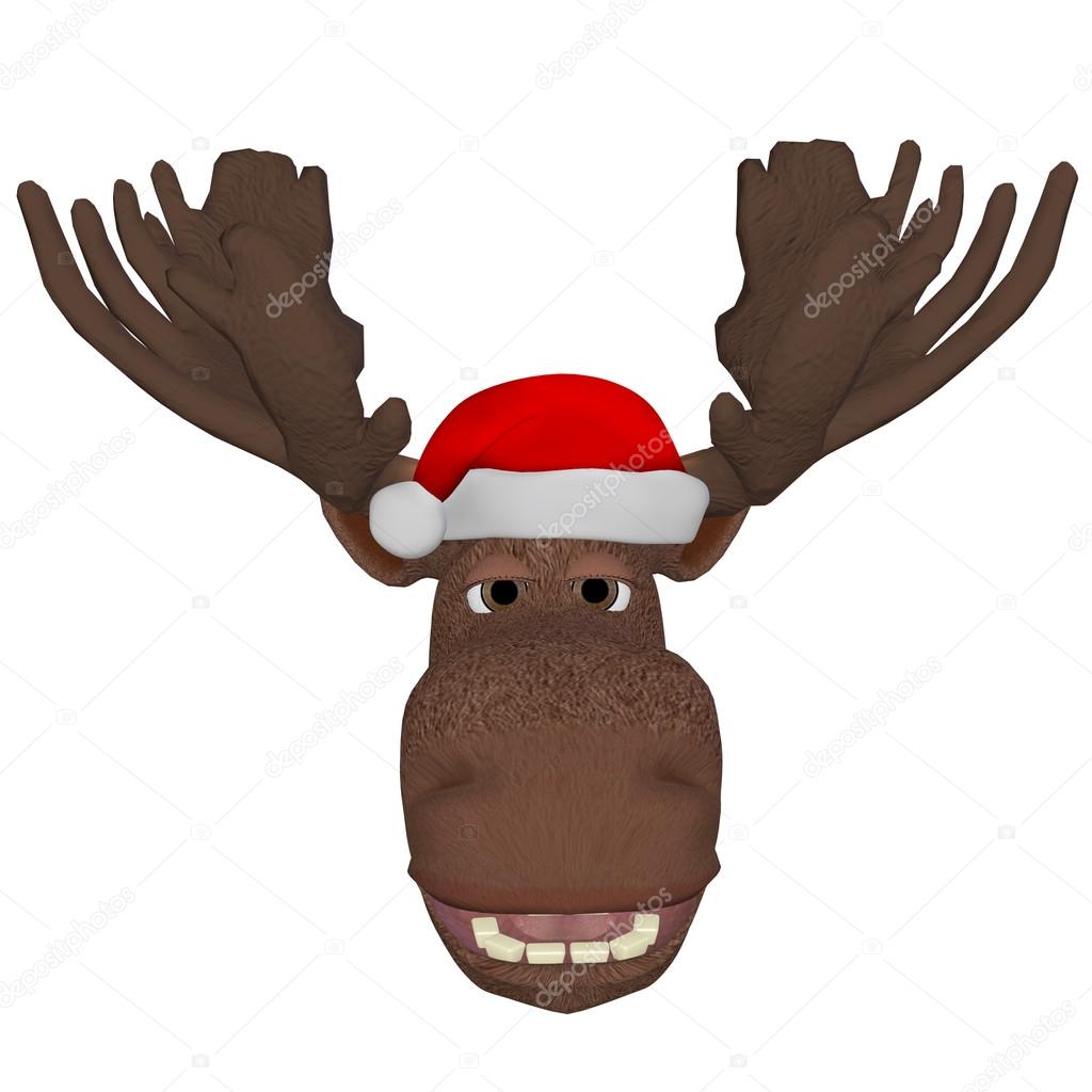 Cartoon moose with a christmas cap Stock Illustration by ©artecke #89525186