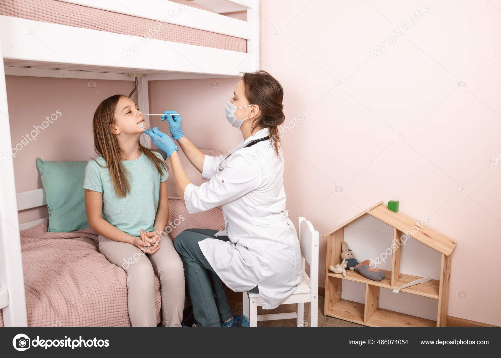 Pediatrician Taking Nasal Mucus Test Sample Elementary Age Girl's Nose ...