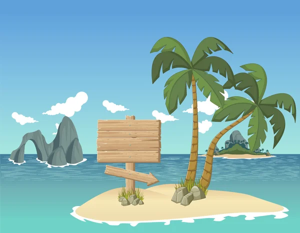Wooden sign on a beautiful tropical island with pirates. — Stock Vector ...