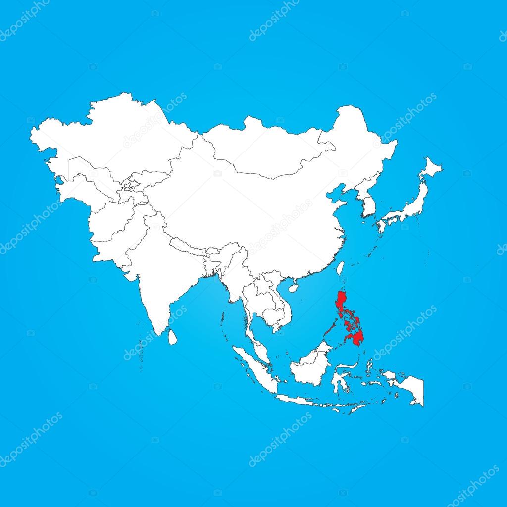 Map of Asia with a selected country of Philippines Stock Photo by ...