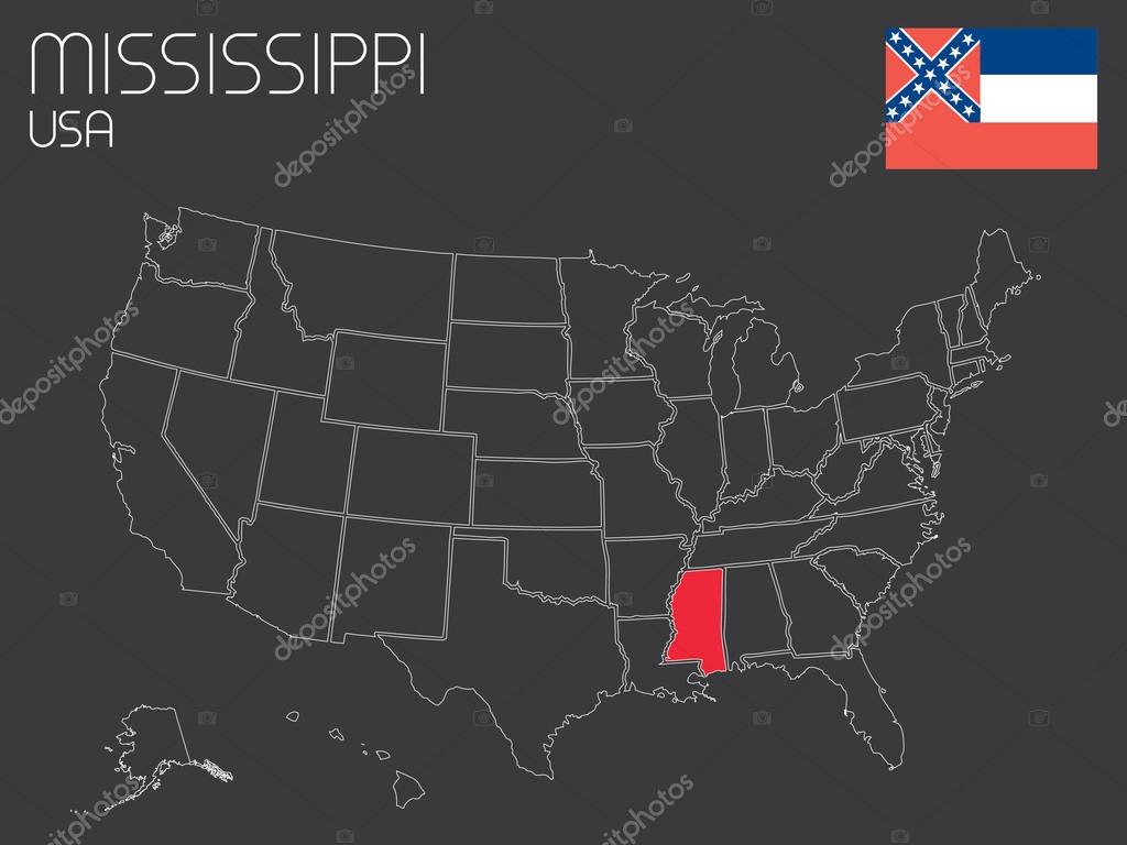 Map of the USA with one state selected - Mississippi Stock Vector Image ...