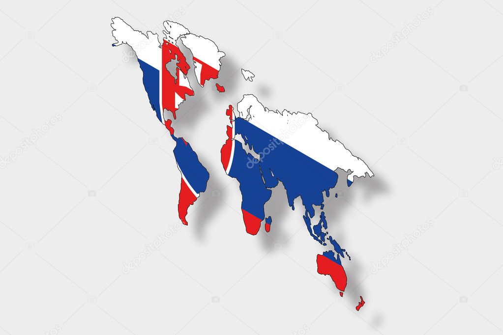 3D Isometric Flag Illustration of a map of the world with the fl ...