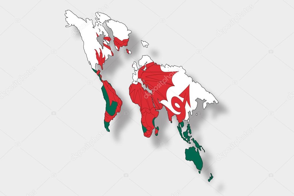 3D Isometric Flag Illustration of a map of the world with the fl ...