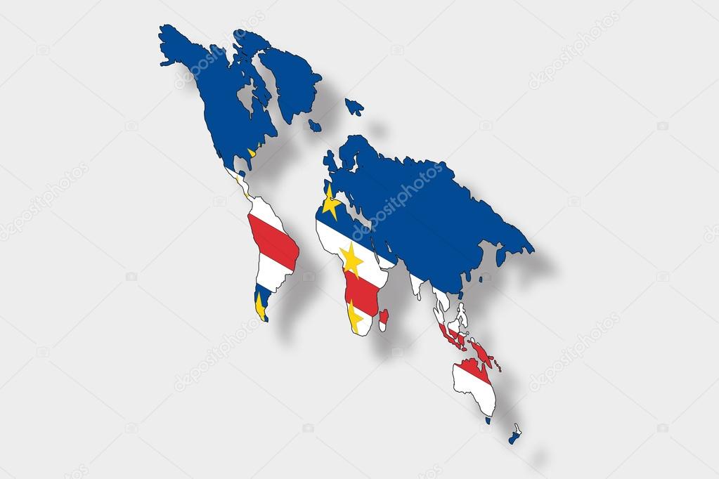 3D Isometric Flag Illustration of a map of the world with the fl Stock ...
