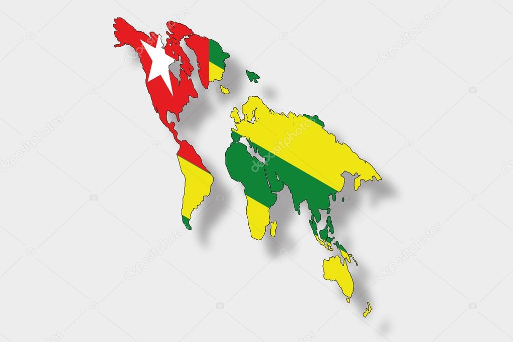 3D Isometric Flag Illustration of a map of the world with the fl Stock ...