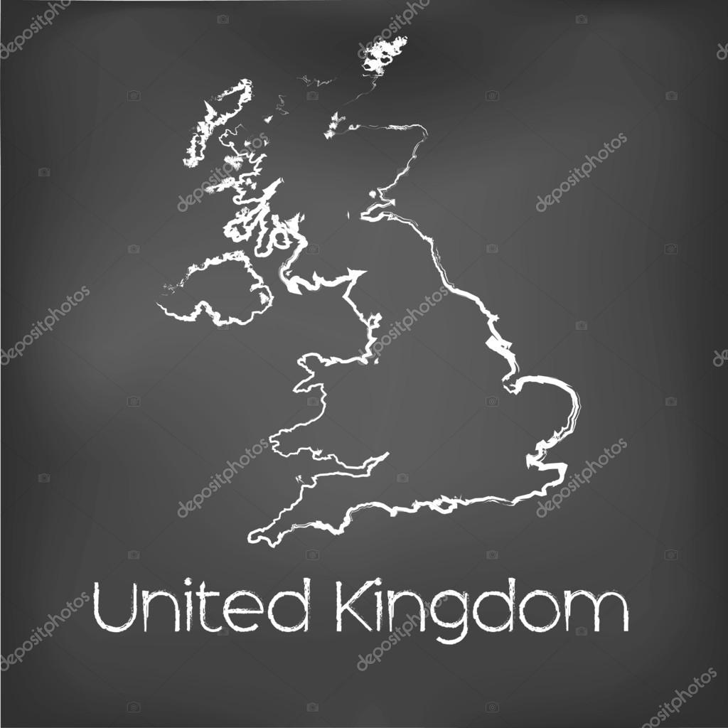 Country Shape isolated on chalk board with the name and shape of ...