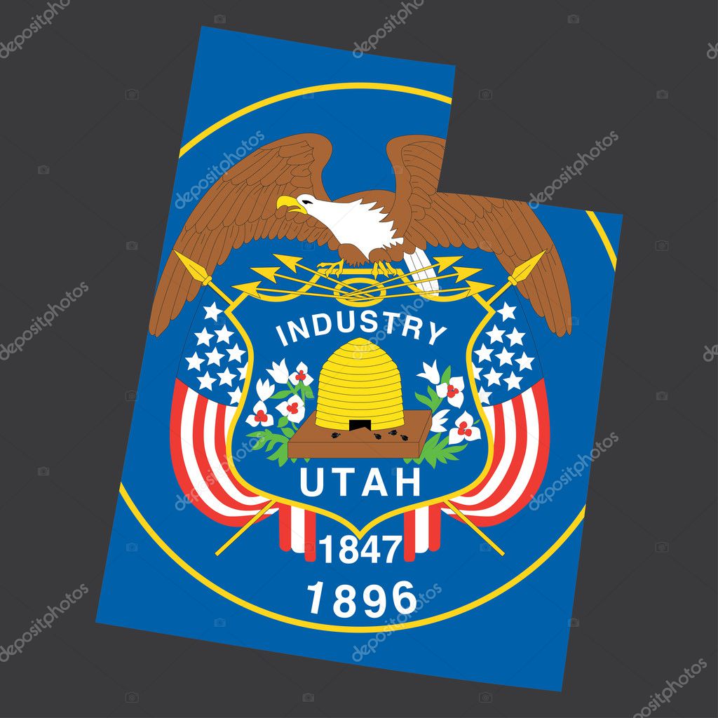 A Highly detailed map with flag inside of the state of Utah Stock ...