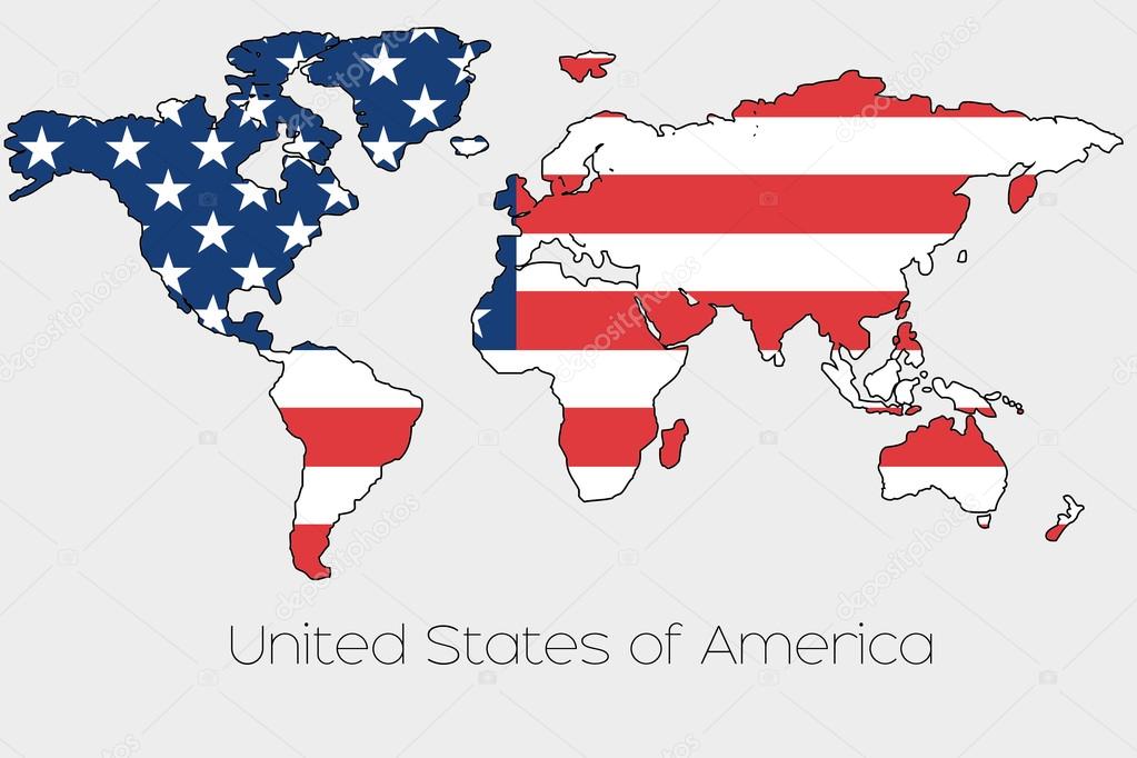 Flag Illustration inside the shape of a world map of the country Stock ...