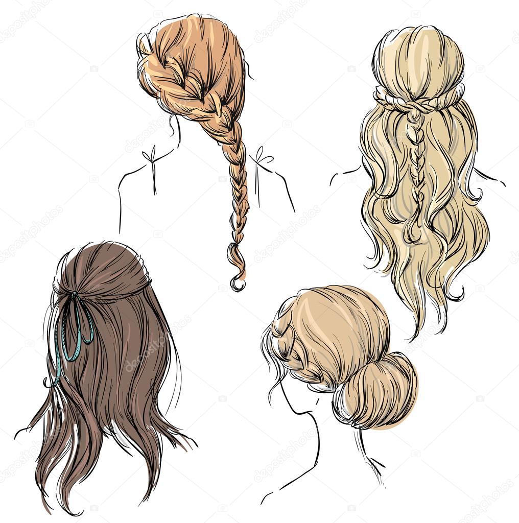 Set Of Different Hairstyles Hand Drawn — Stock Vector © Kamenuka