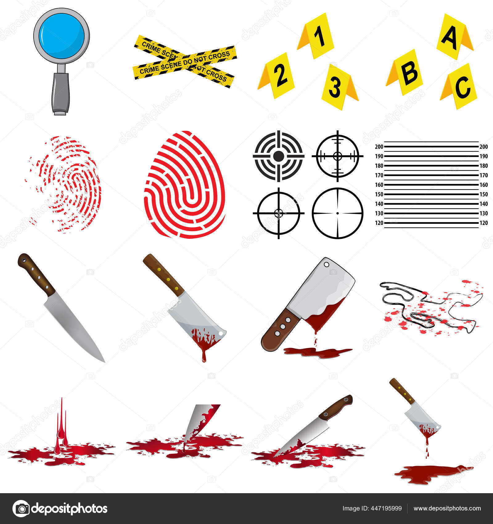 Conjunto Iconos Asesinato Colección Símbolos Del Crimen Contiene ...