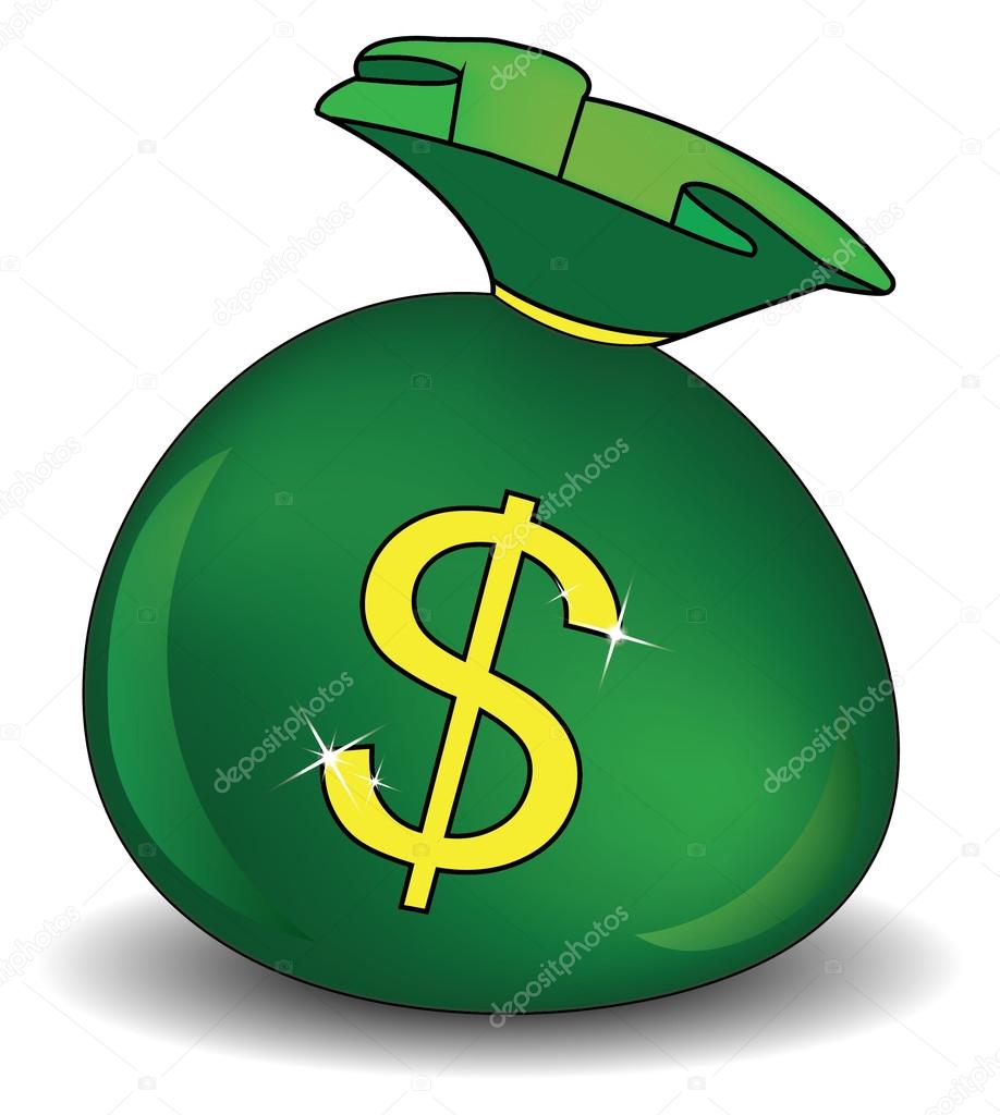 Bolsa de dinero verde con signo de dólar sobre fondo blanco ...