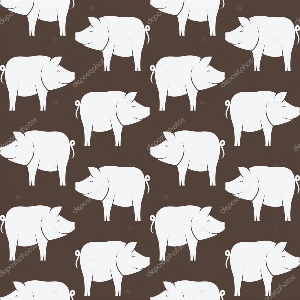 Vector seamless pattern with pig on brown background. wallpaper Stock ...