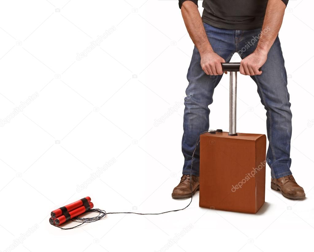 Man activating explosive detonator box. Stock Photo by ©gosphotodesign ...