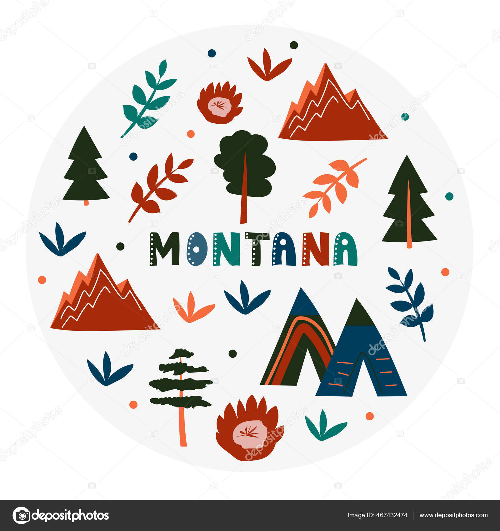 USA collection. Vector illustration of Montana theme. State Symbols ...
