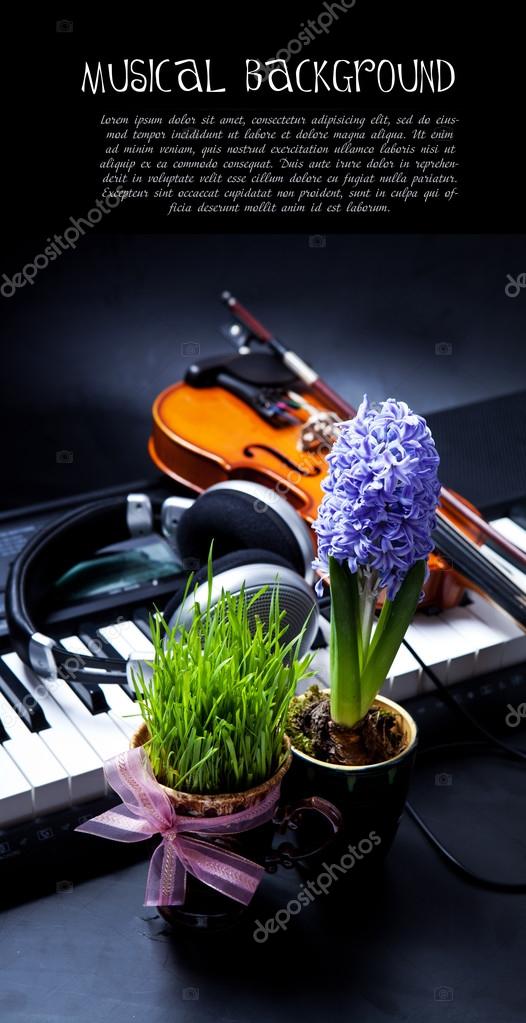 Musical background with spring flowers Stock Photo by ©Kazlouskaya 56144017