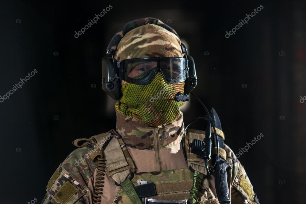 Airsoft strikeball player in military soilder uniform — Stock Photo ...
