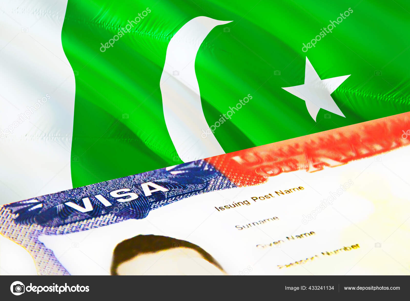 Pakistan Immigration Document Close Passport Visa Pakistan Flag ...