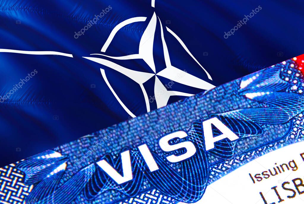 Sello de visado de la OTAN en pasaporte con texto VISA. Pasaporte ...