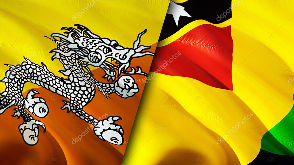 Banderas de Bután y Nevis Island. Diseño de banderas 3D Waving. Bután ...