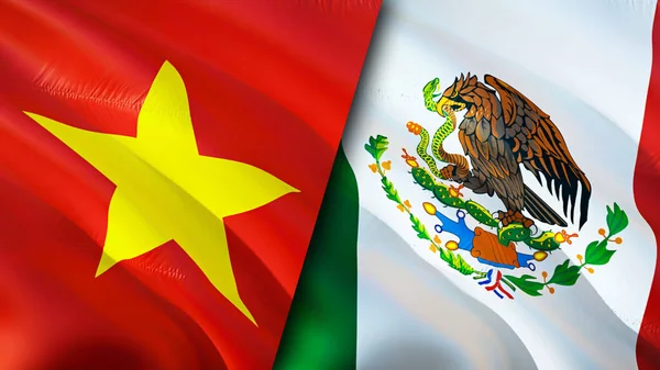 Vietnam and Mexico flags with scar concept. Waving flag,3D rendering ...