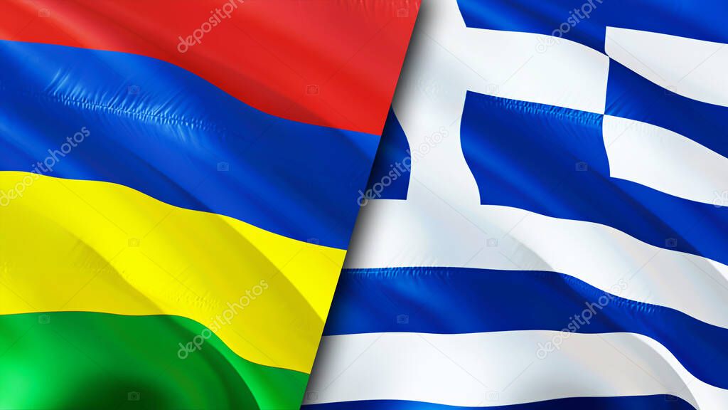 Mauricio y Grecia banderas. Diseño de banderas 3D Waving. Mauricio ...