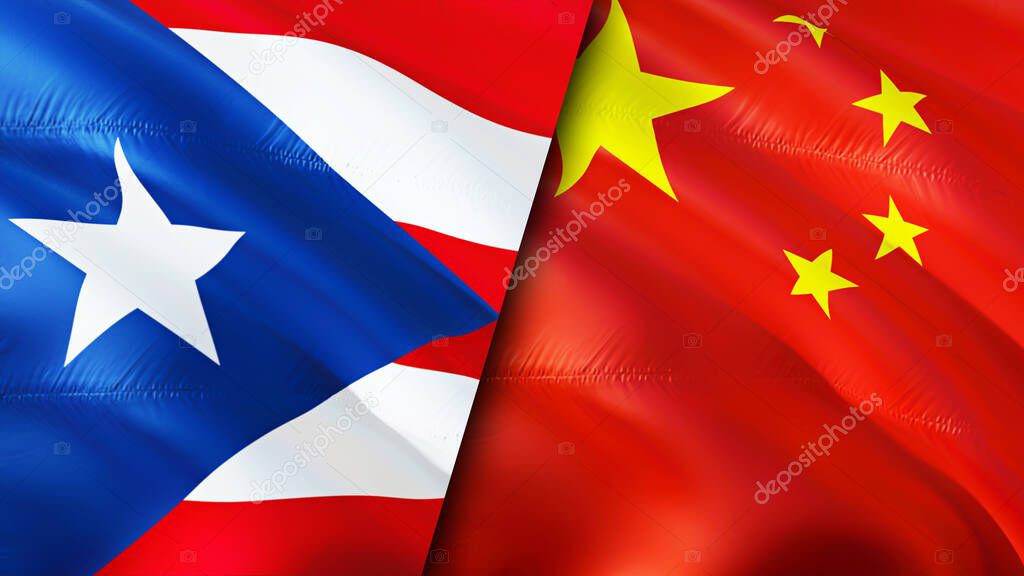 Banderas de Puerto Rico y China. Diseño de banderas 3D Waving. Bandera ...