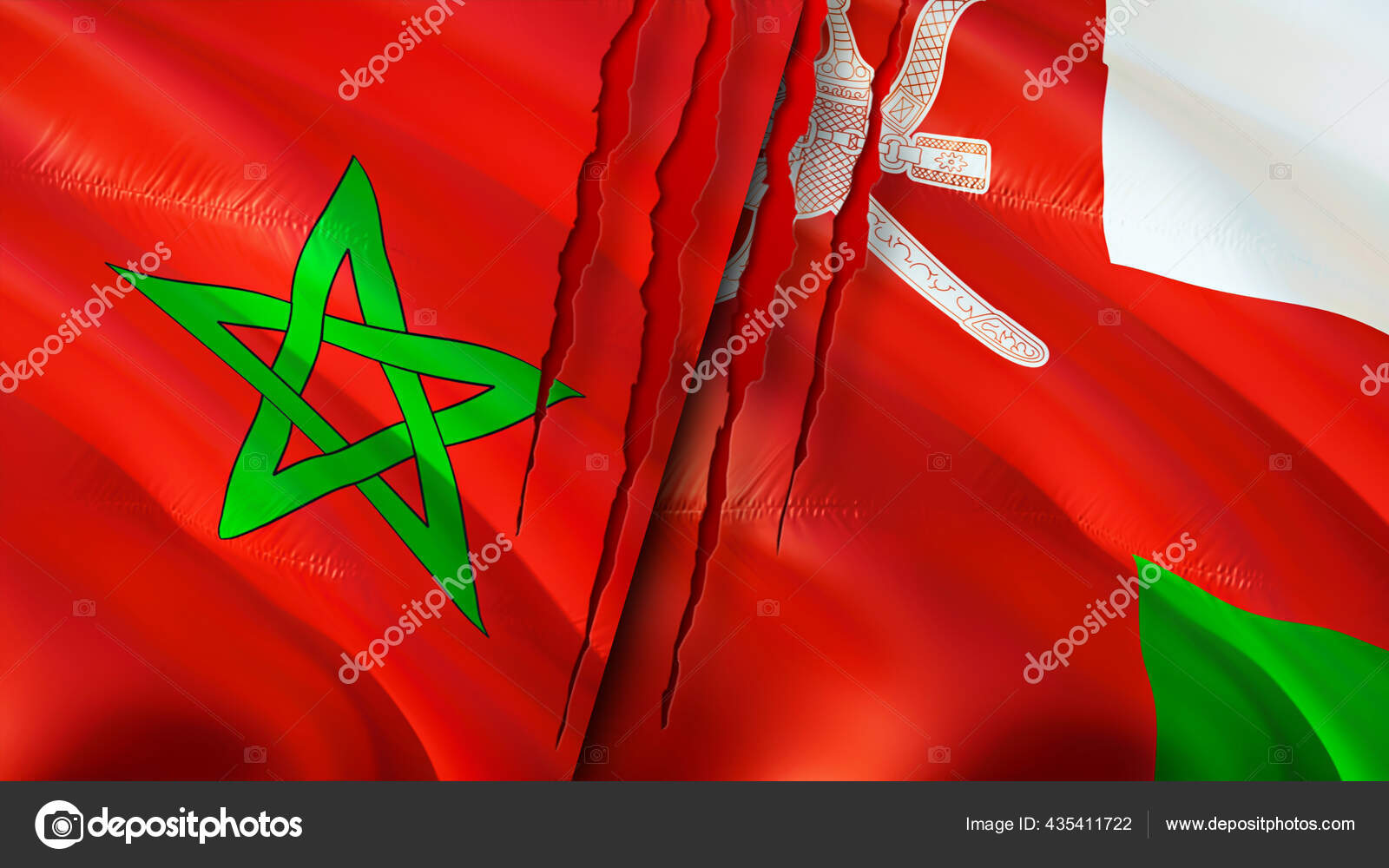Morocco Oman Flags Scar Concept Waving Flag Rendering Morocco Oman ...