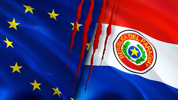 European Union and Paraguay flags with scar concept. Waving flag,3D ...