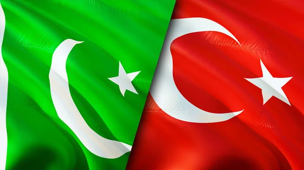 Pakistan and Turkey flags. 3D Waving flag design. Pakistan Turkey flag ...