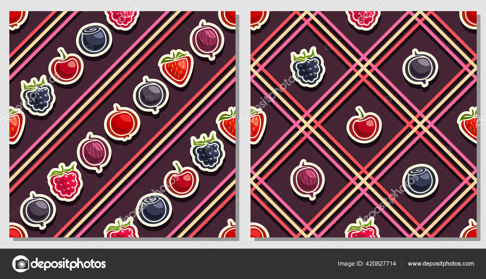 Vector Berry Seamless Patterns Square Repeating Berry Backgrounds Set ...
