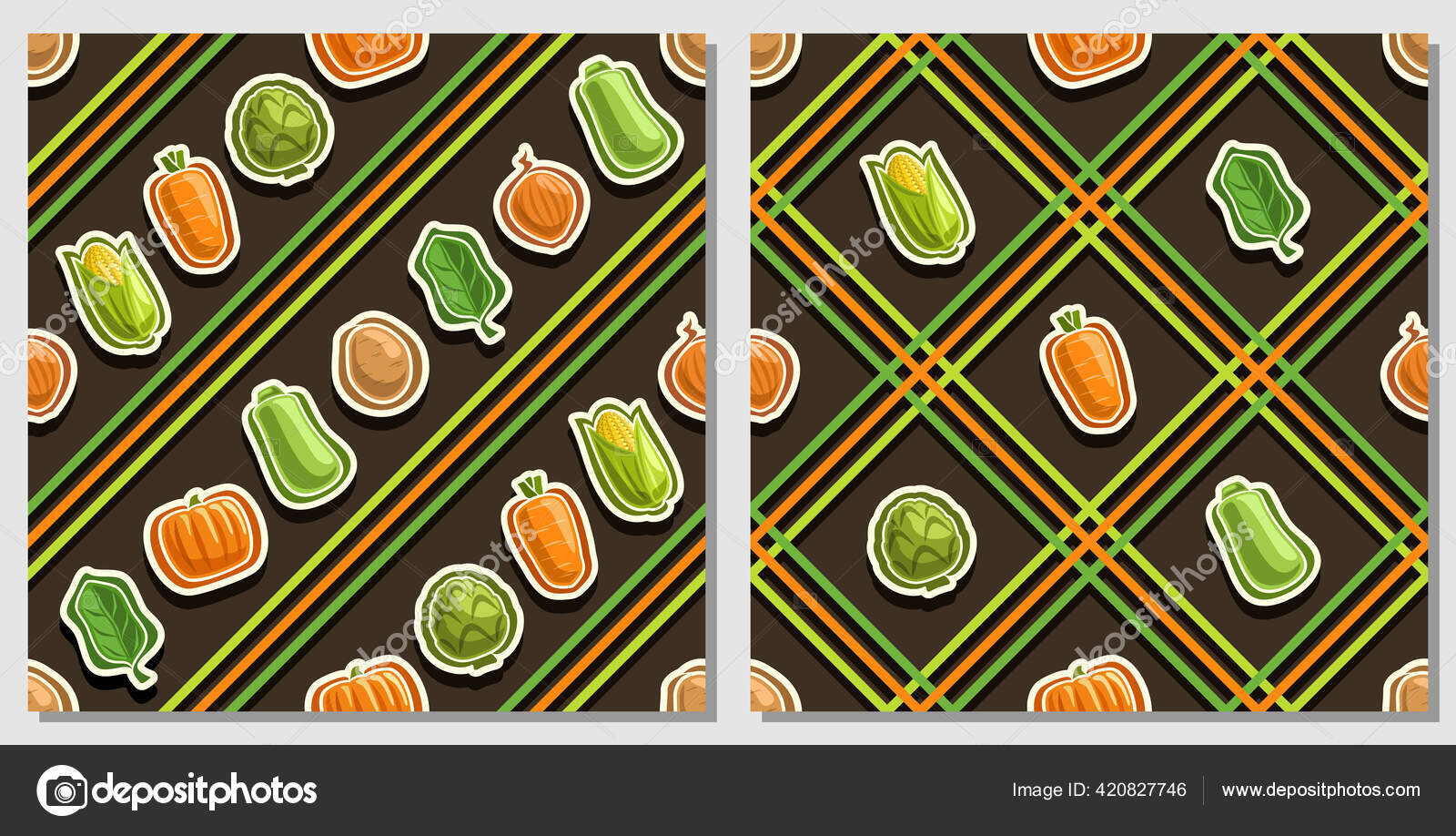 Vector Vegetable Seamless Patterns Square Repeating Veggie Backgrounds ...