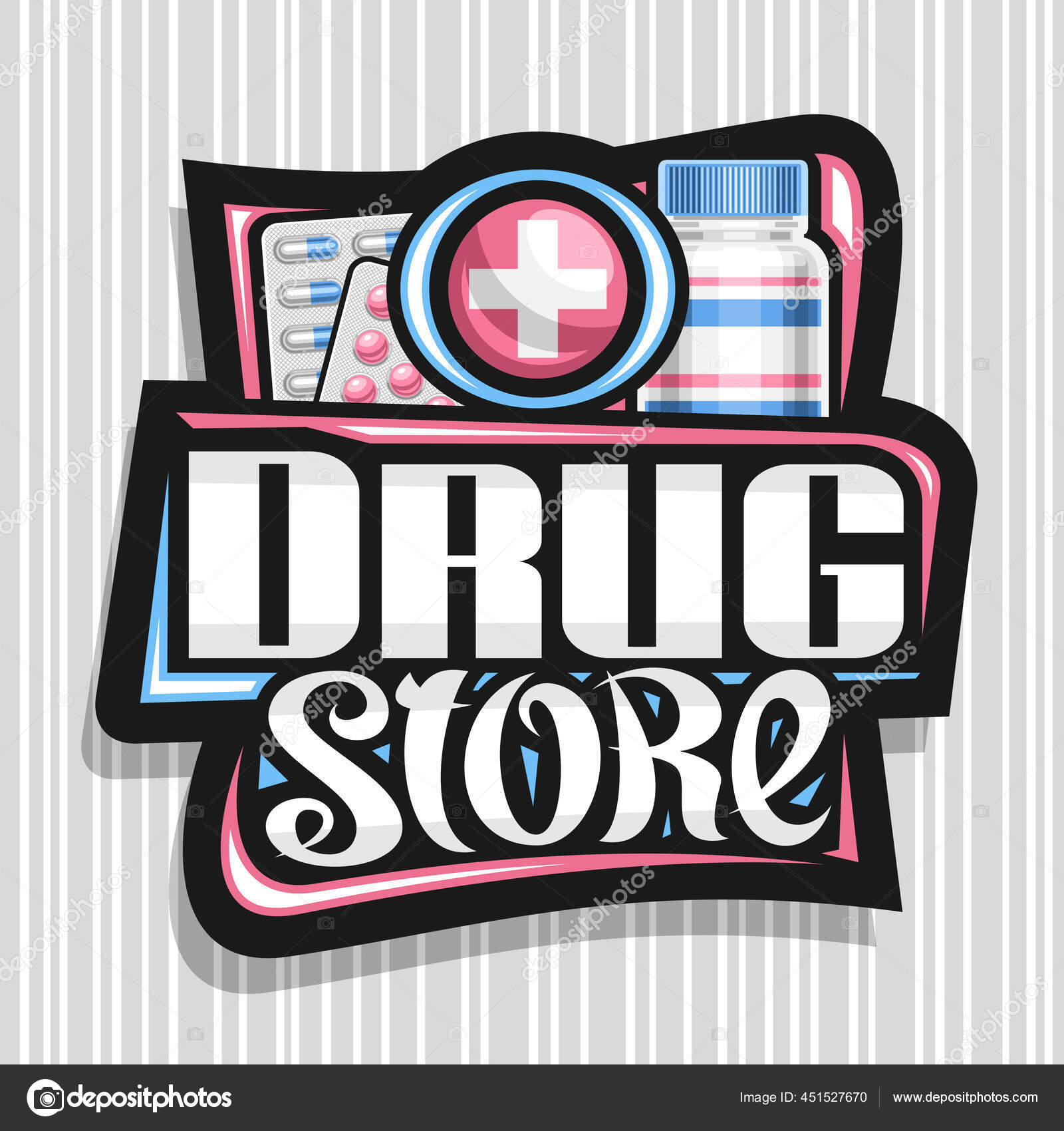 Vector Poster Drug Store Black Decorative Sign Board Unique Brush Stock ...