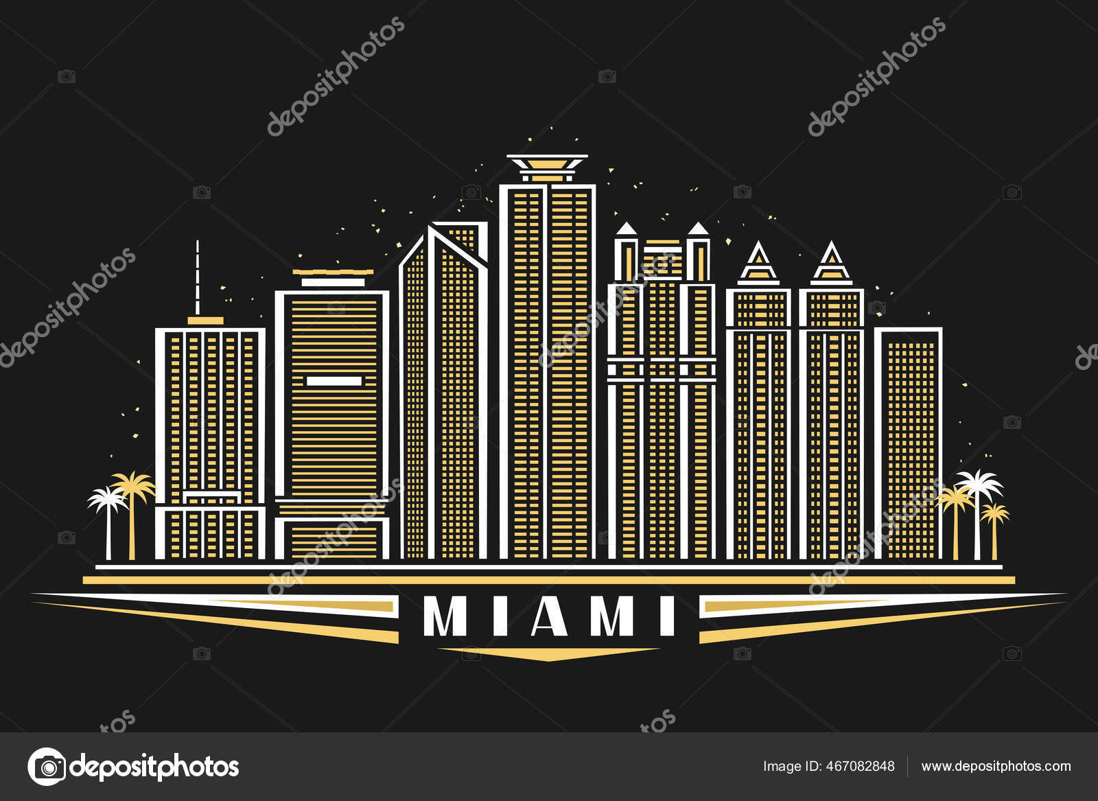 Vector Illustration Miami Horizontal Poster Outline Design Illuminated ...