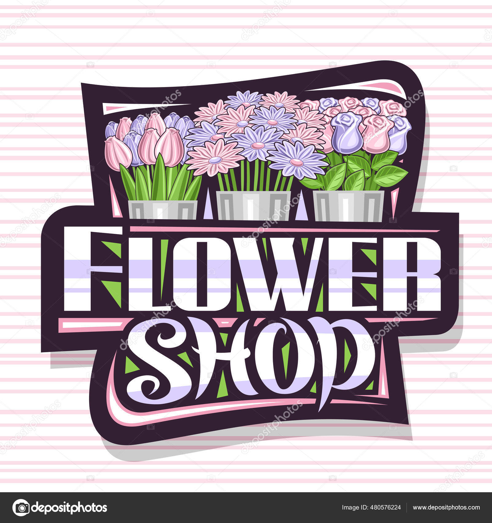 Vector Logo Flower Shop Dark Decorative Sign Board Illustration Spring ...