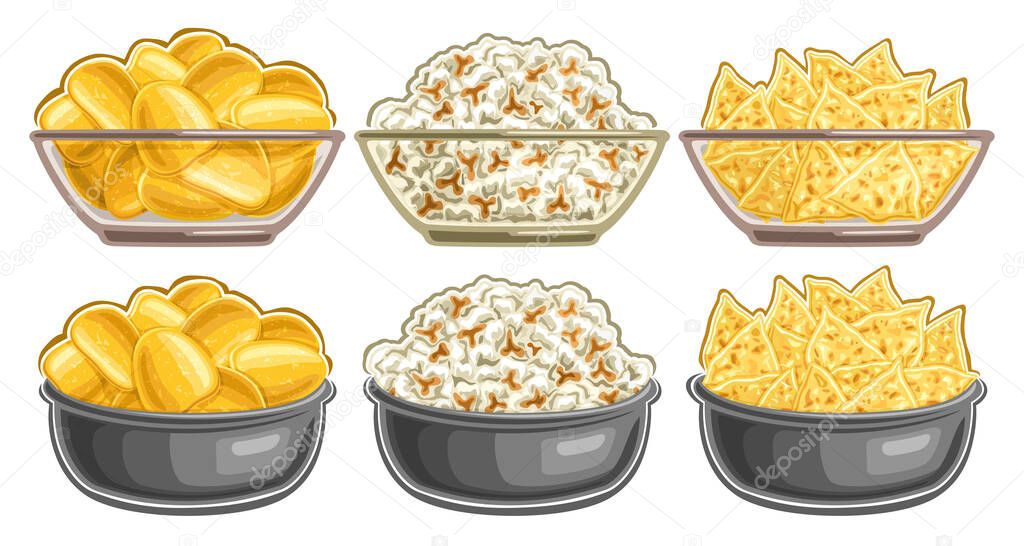 Conjunto vectorial de Snacks in Bowls, colección de ilustraciones ...