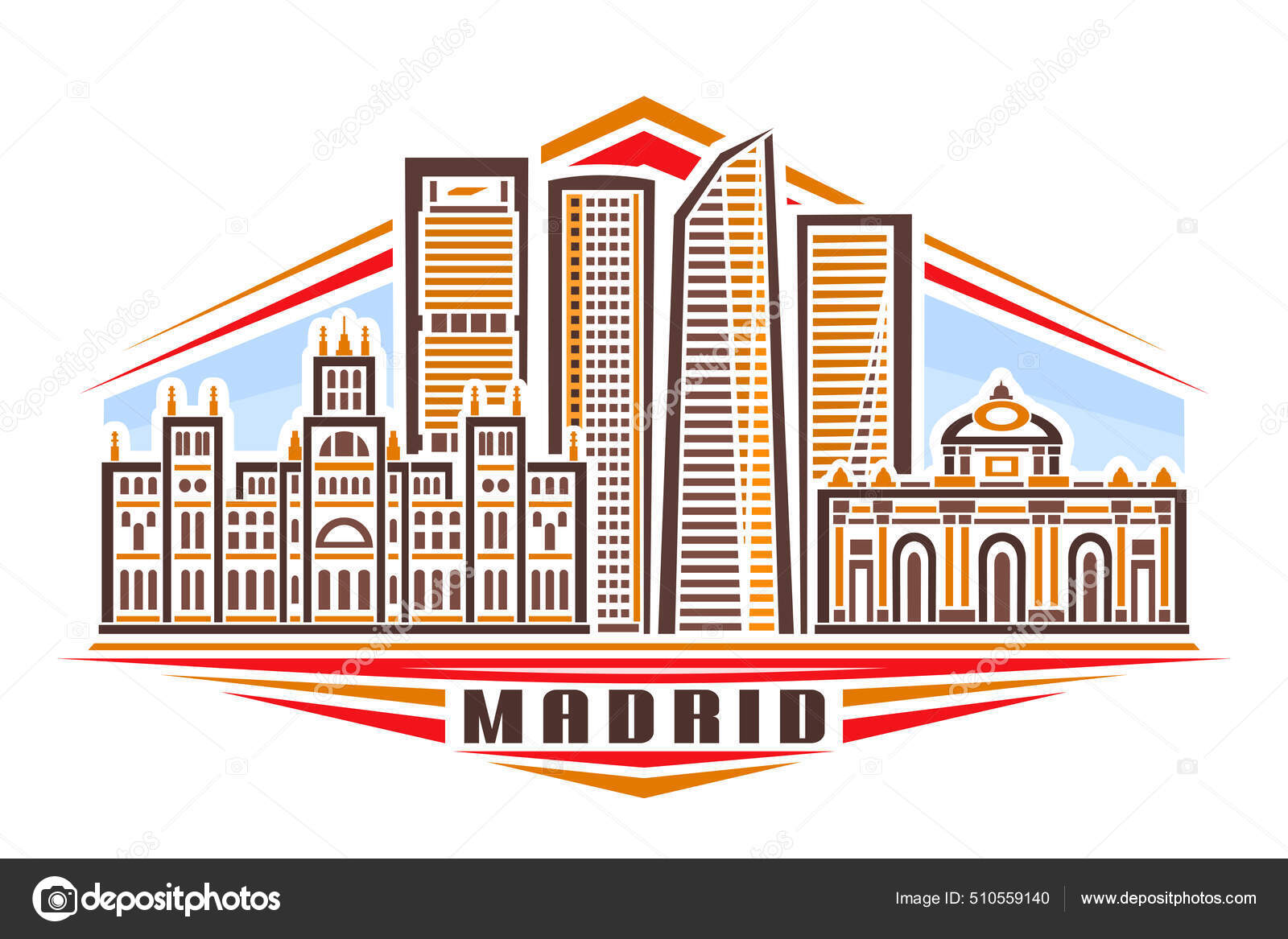 Vector Illustration Madrid Horizontal Poster Linear Design European ...