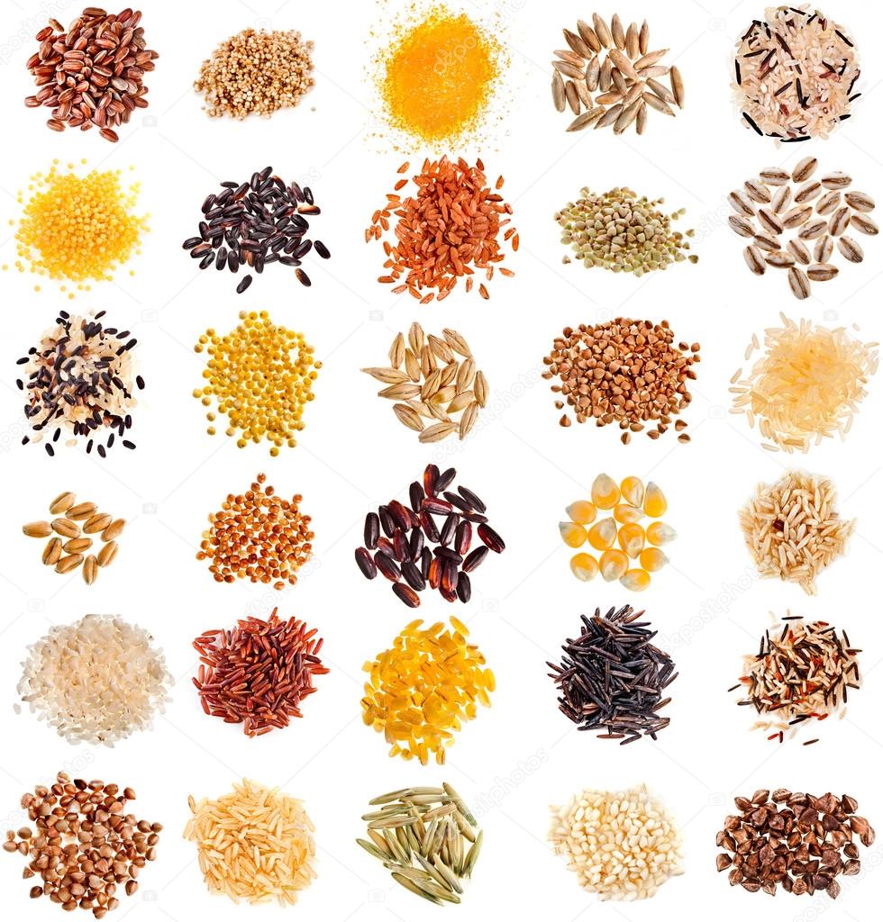 Set of Cereal Grains and Seeds Heaps Stock Photo by ©Madllen 75656653