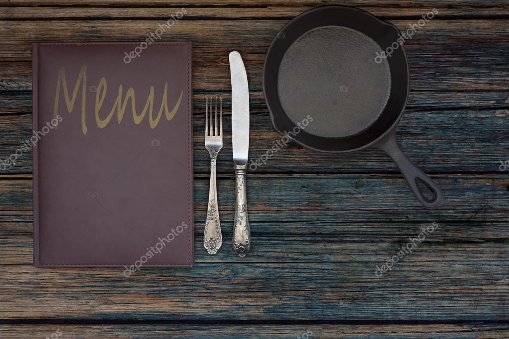Vintage restaurant menu on a rustic wood background Stock Photo by ...