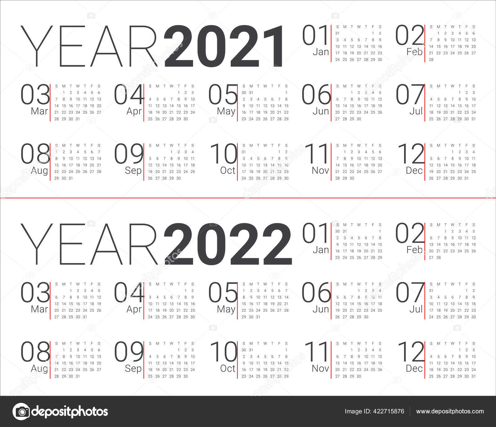 Year 2021 2022 Calendar Vector Design Template Simple Clean Design ...